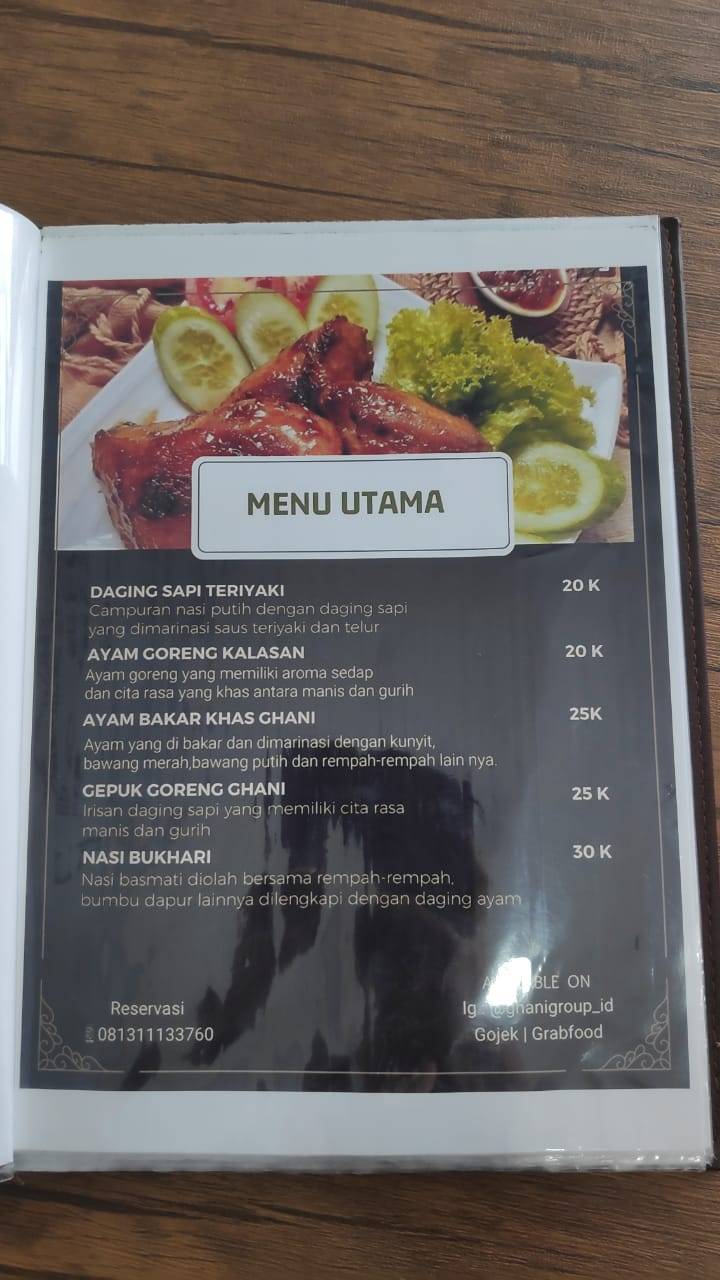 Menu at Ghani Coffee & Kitchen restaurant, Indonesia
