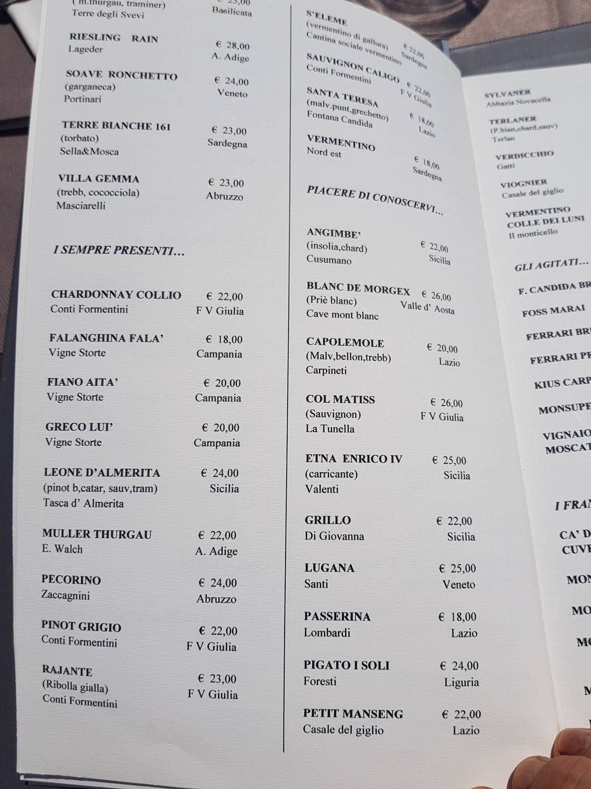 Menu au Gina a Porto Romano restaurant, Fiumicino, Via Costalunga
