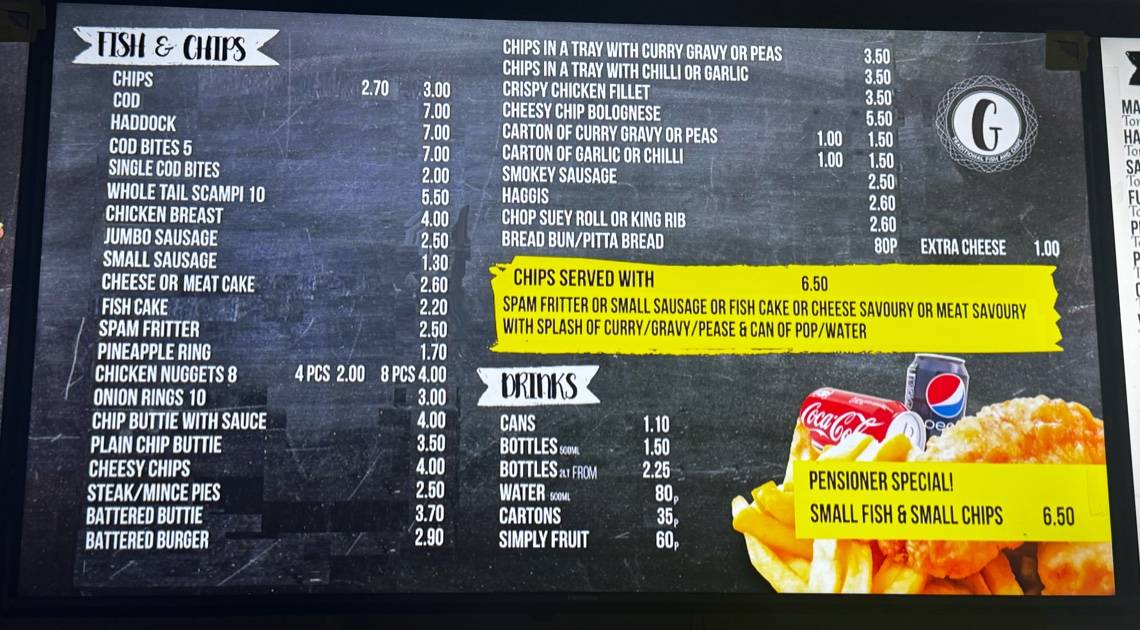 Menu at Ginos Fish and Chips fast food, Blyth