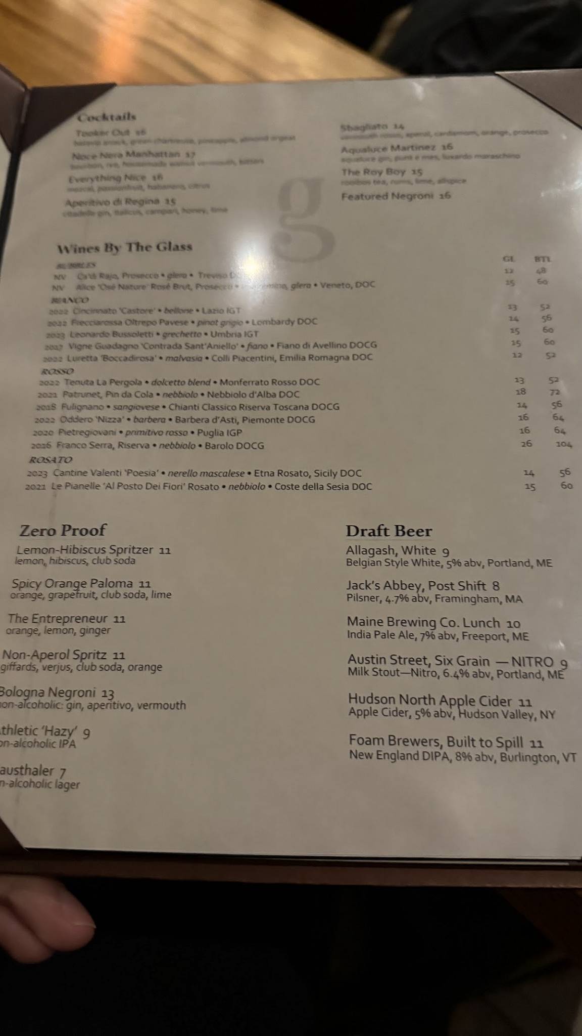 Menu at Giulia pub & bar, Cambridge
