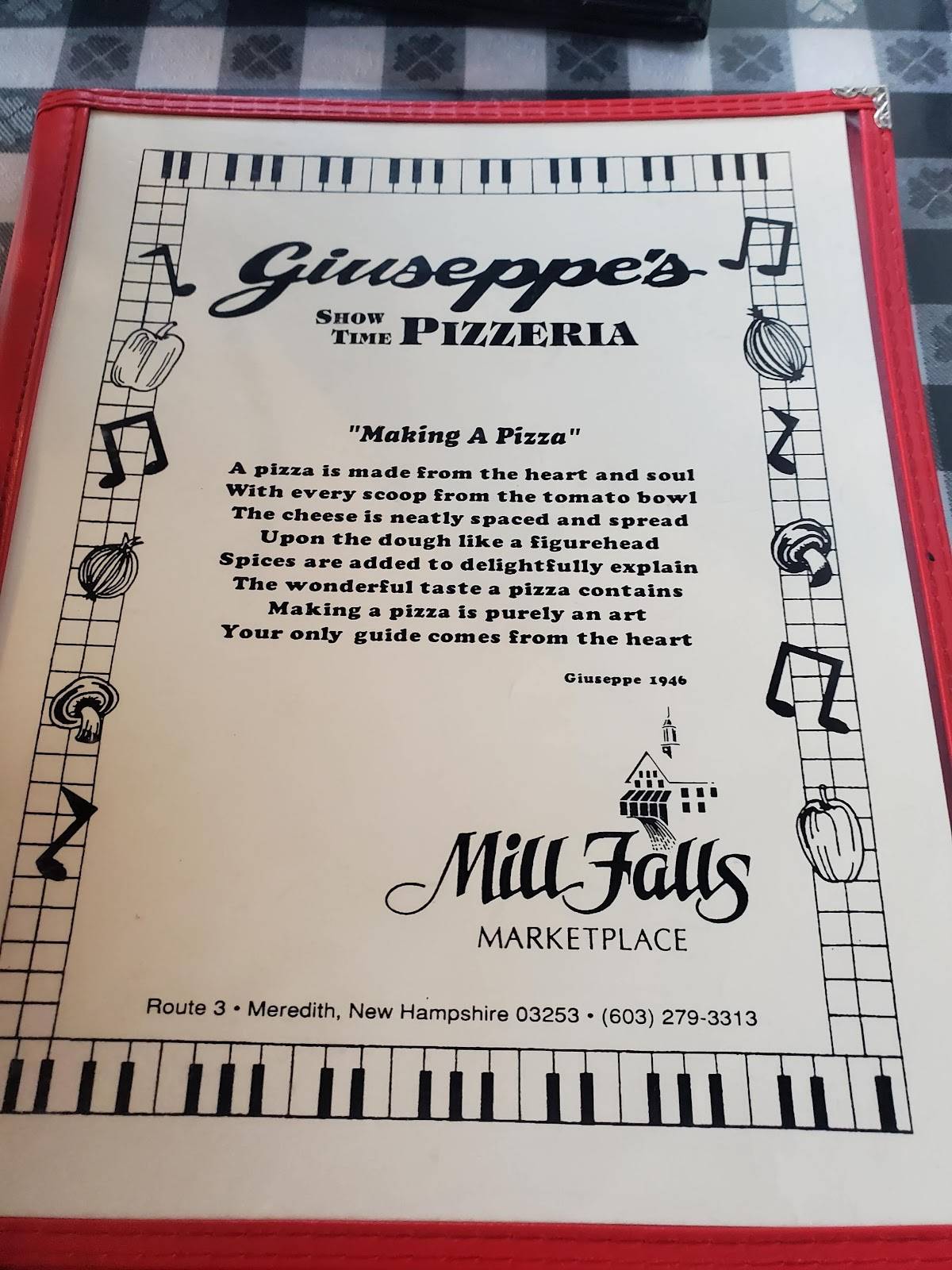 Menu at Giuseppe's restaurant, Newburyport