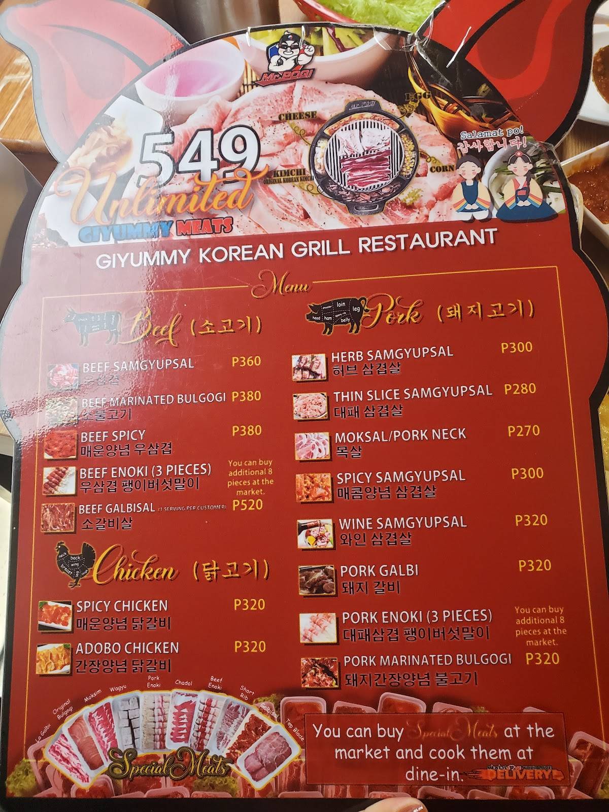 Menu at Giyummy Restaurant Mr. Pogi, Quezon City