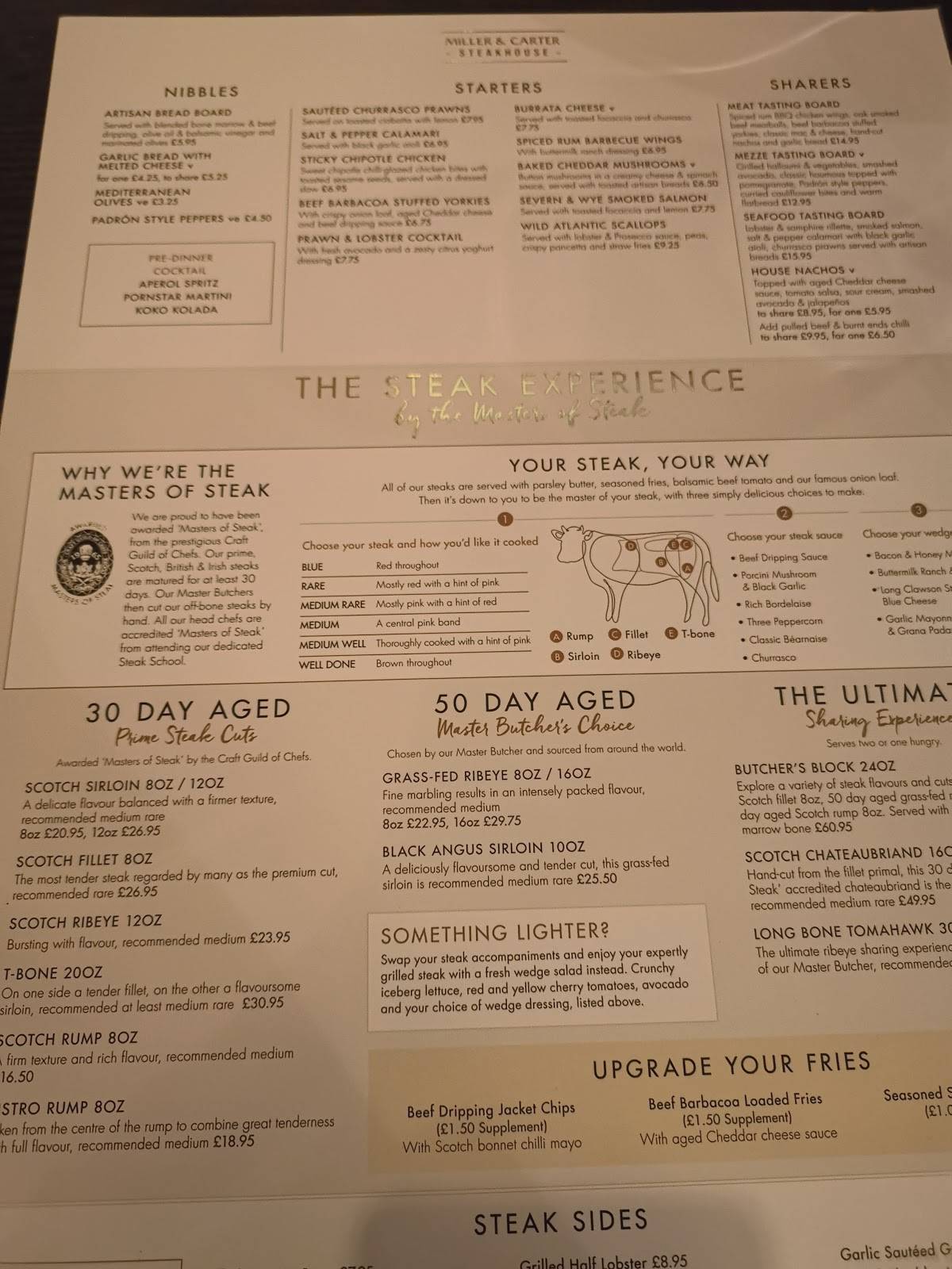Menu at Miller & Carter Glasgow steakhouse, Glasgow, 47 St Vincent St