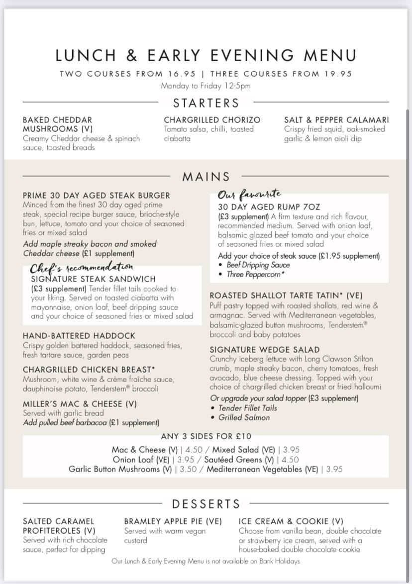 Menu at Miller & Carter Glasgow steakhouse, Glasgow, 47 St Vincent St
