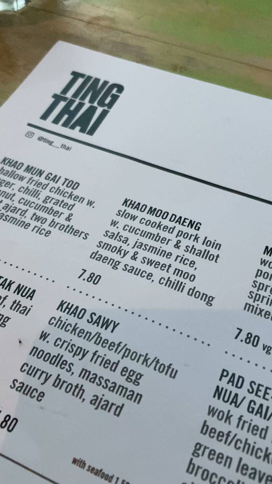 Menu at Ting Thai West Nile Street restaurant, Glasgow