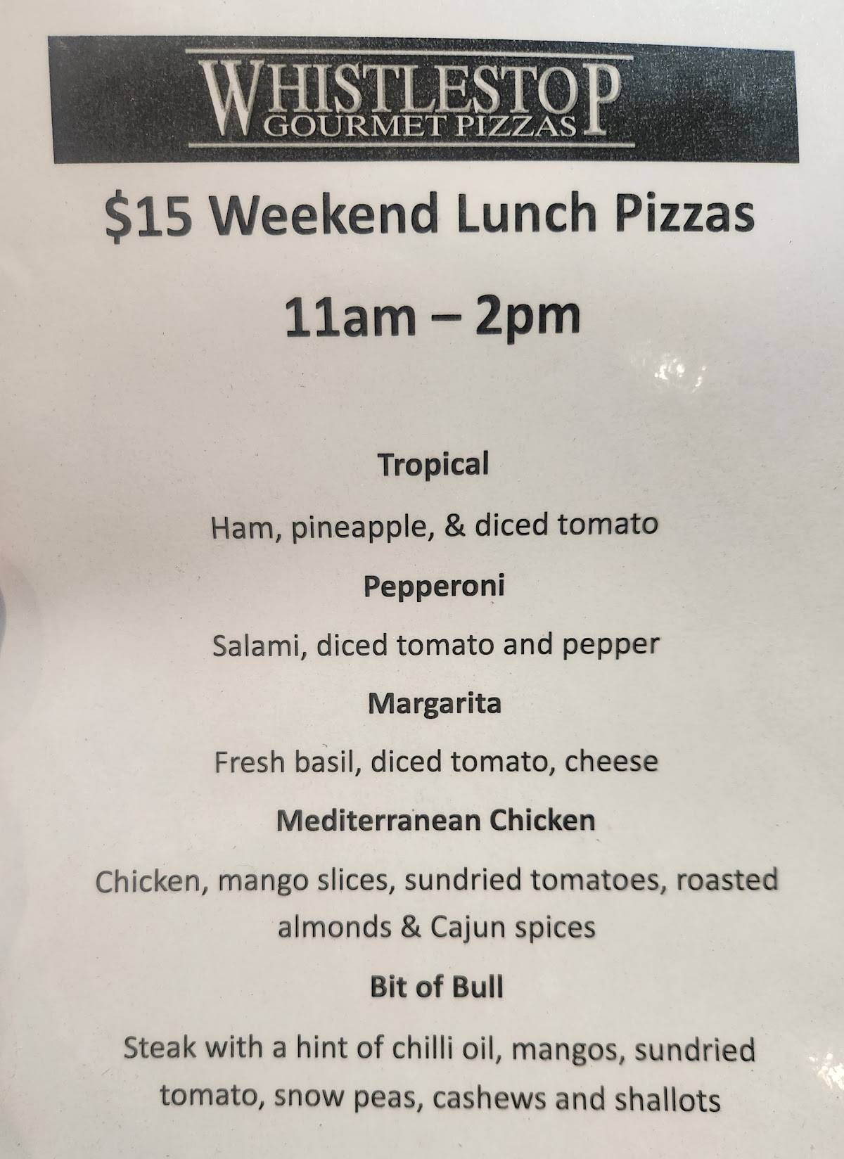 Menu at Whistlestop restaurant, Pimpama