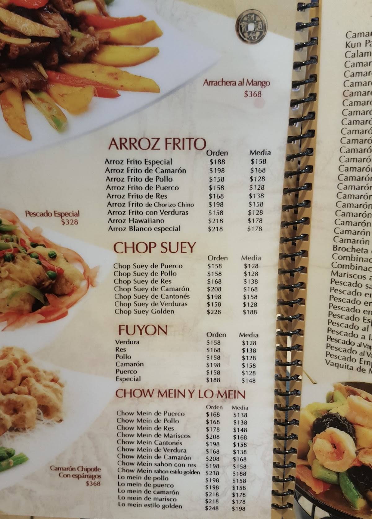 Menu at Golden China restaurant, Mexicali