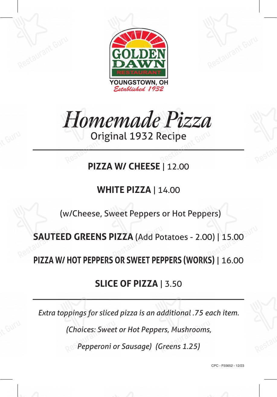 Menu at Golden Dawn Restaurant, Youngstown