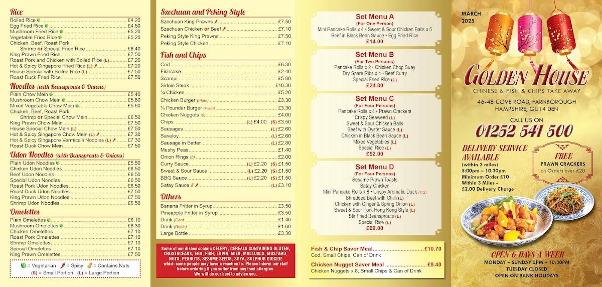 Menu at Golden House fast food, Farnborough