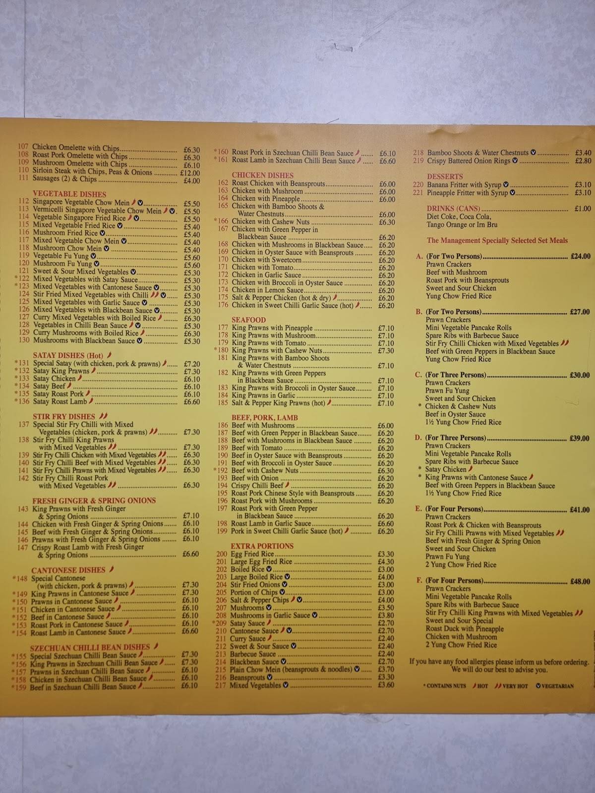Menu at Golden Lily fast food, Paignton