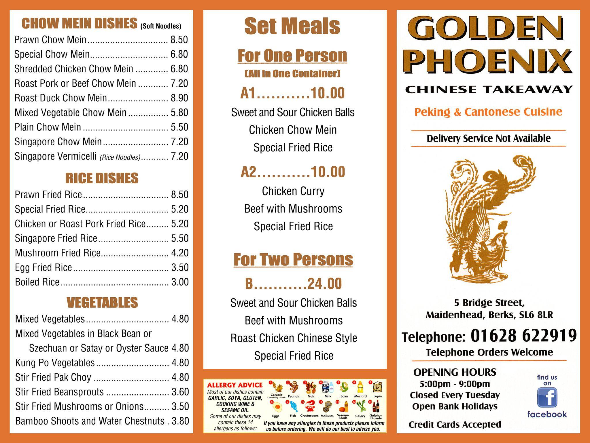 Menu at Golden Phoenix fast food, Maidenhead