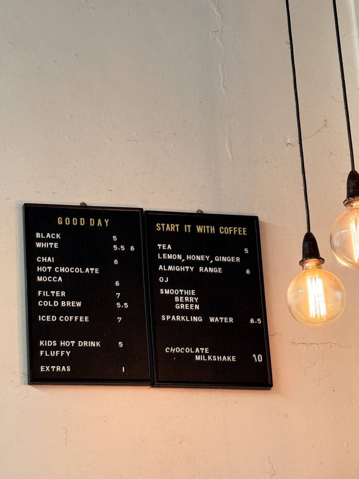Menu at Good Day cafe, Auckland