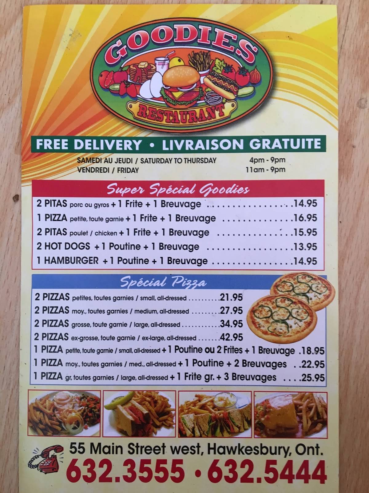 Menu at Goodies Restaurant, Hawkesbury