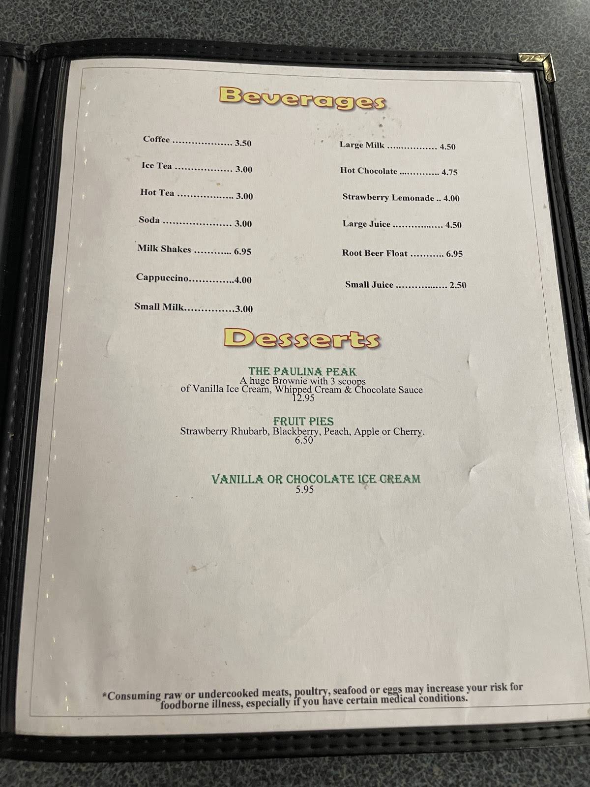 Menu at Gordy's Restaurant, La Pine