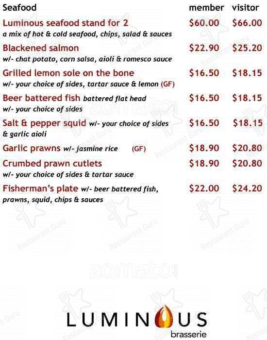 Menu at Gosford RSL Club, West Gosford