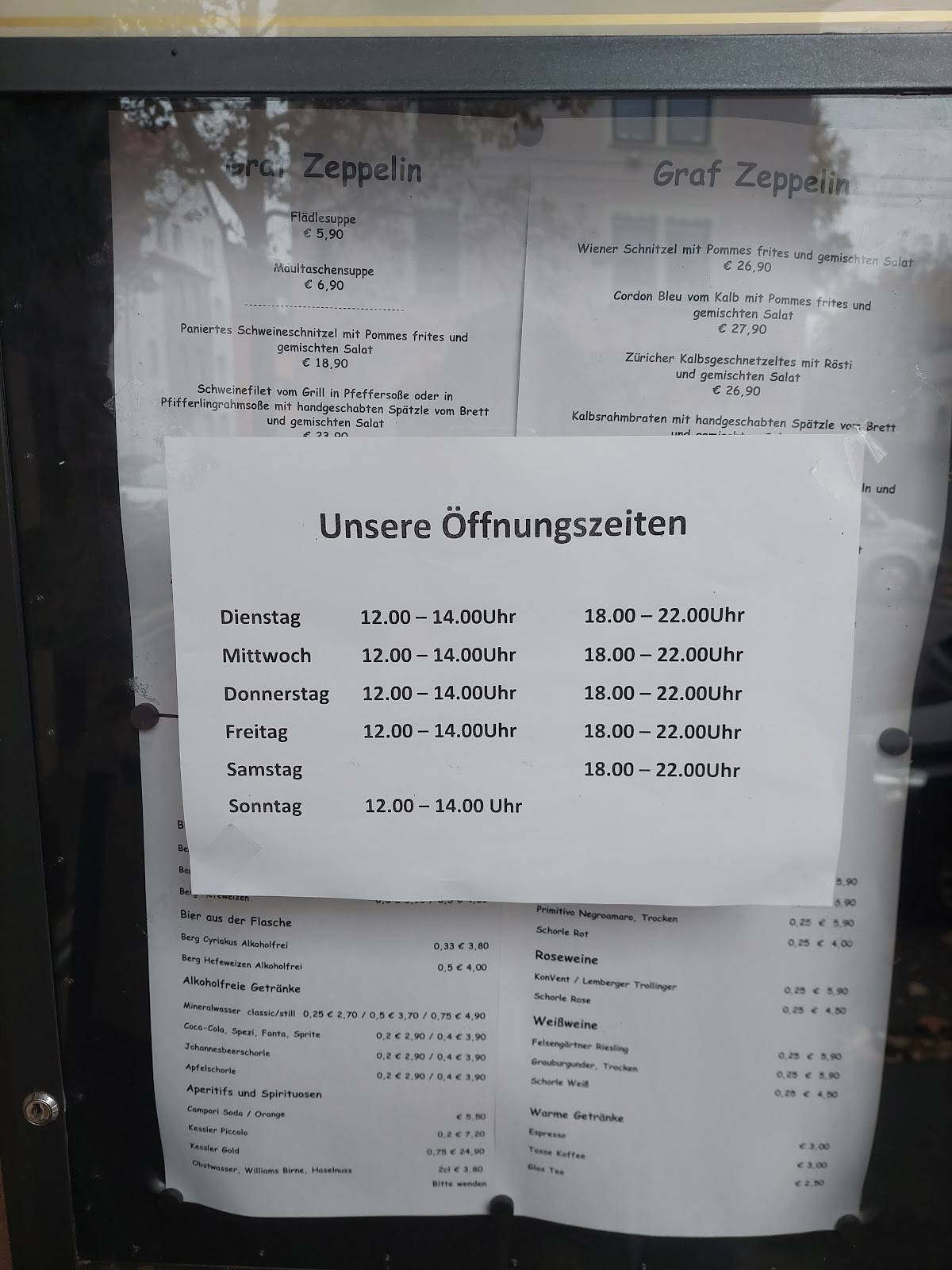 Speisekarte von Graf Zeppelin restaurant, Esslingen am Neckar