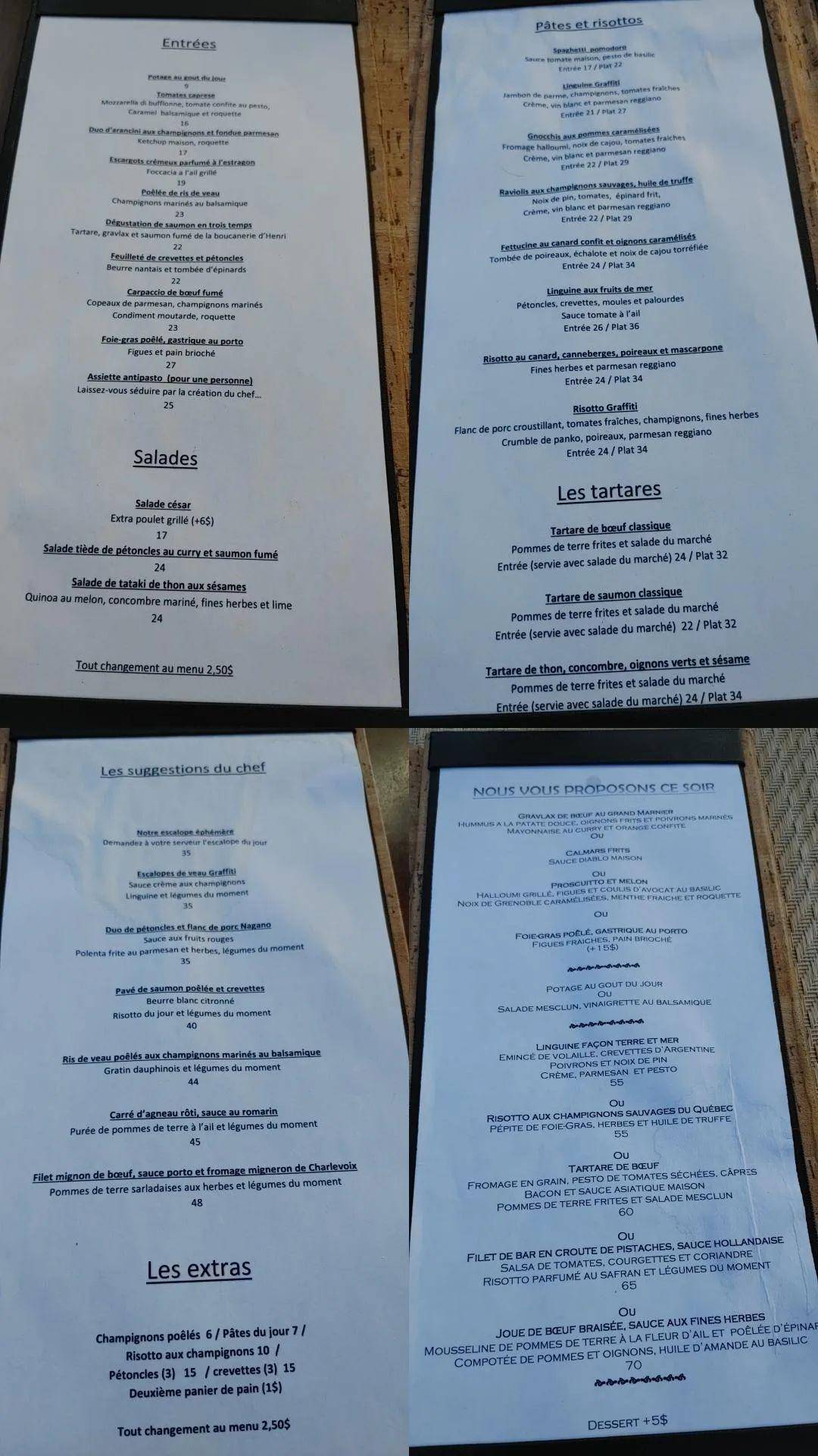 Menu au Restaurant Bar Le Graffiti, Québec