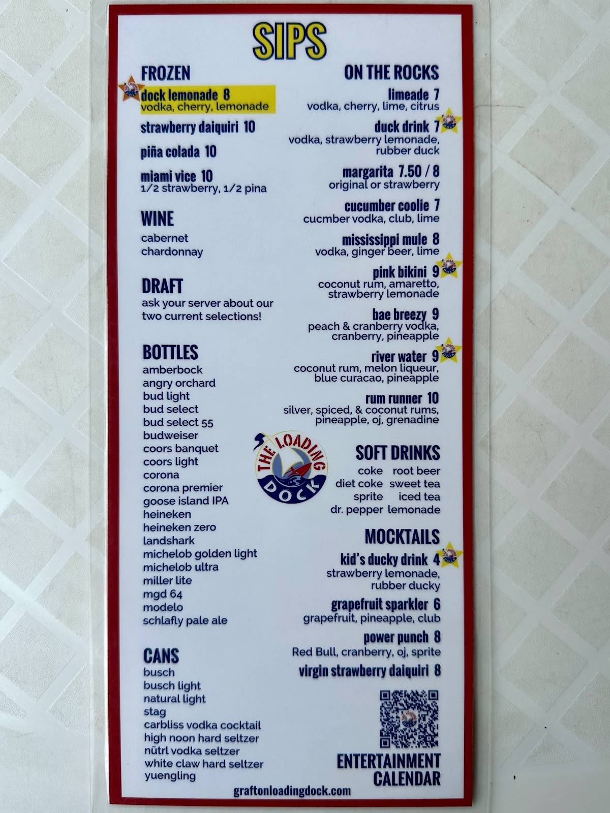 Menu at The Loading Dock pub & bar, Grafton