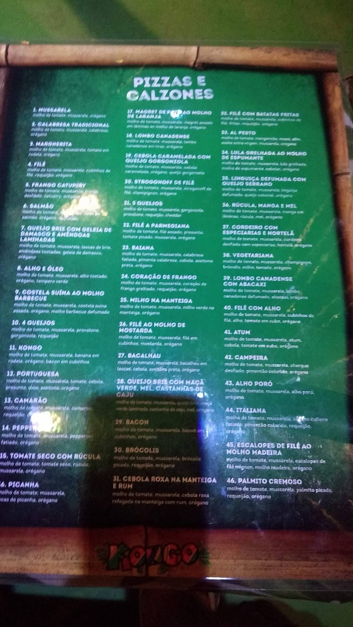 Menu em Kongo Pizzaria Temática, Gramado