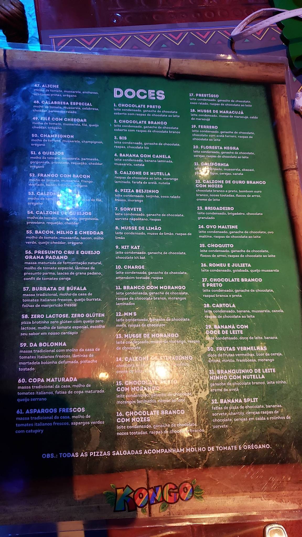 Menu em Kongo Pizzaria Temática, Gramado