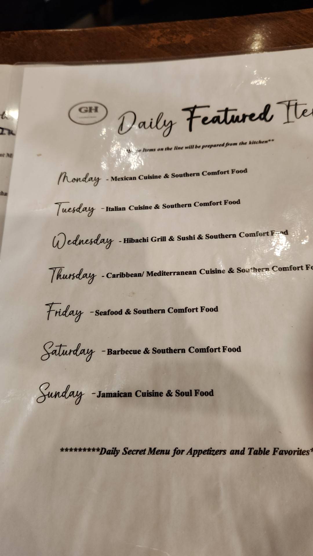 Menu at Grandma's Home Cooking restaurant, Montgomery