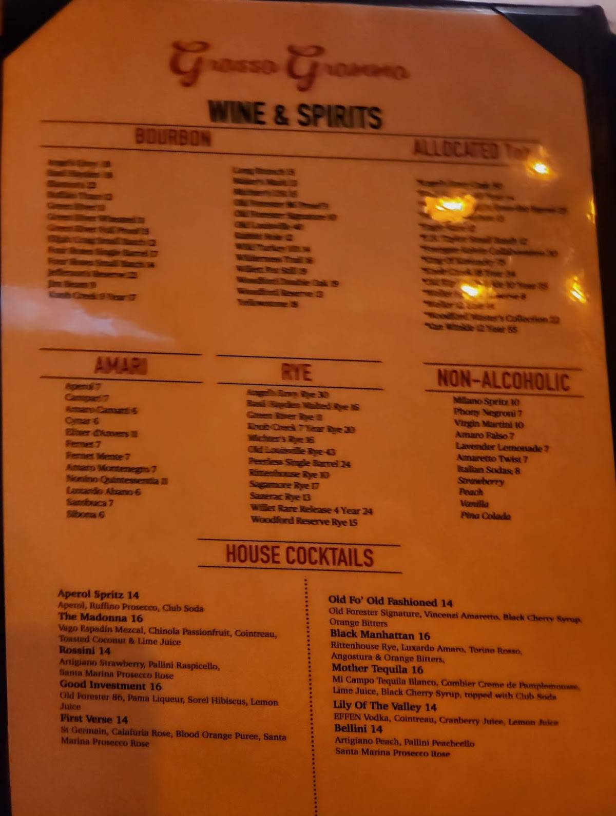 Menu at Grassa Gramma restaurant, Louisville