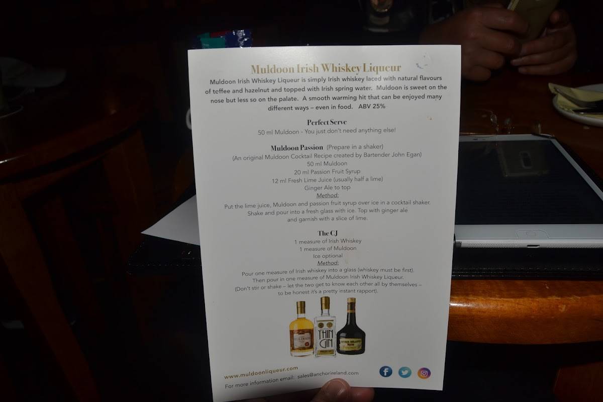 Menu at Grattan Bar, Waterford
