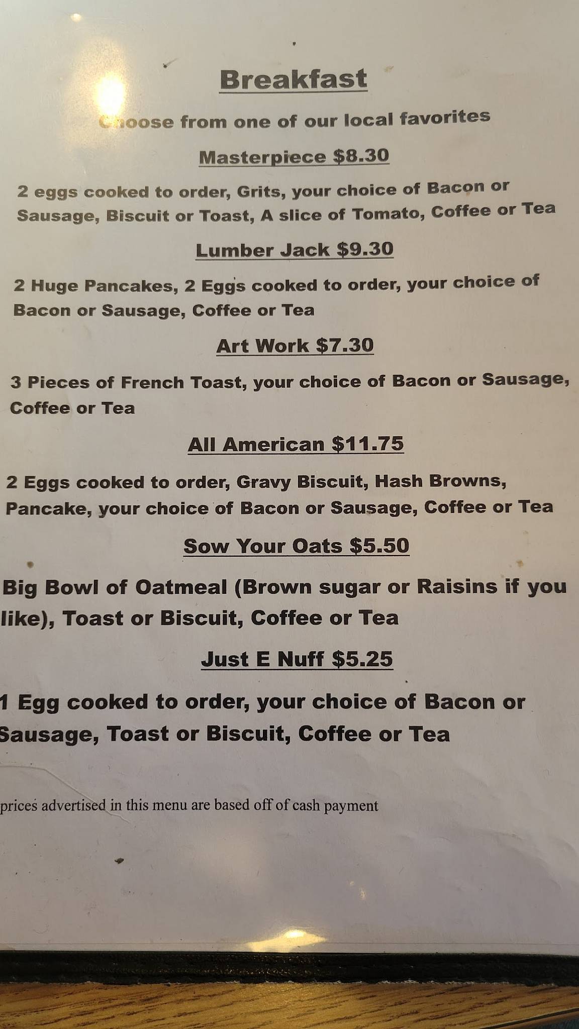 Menu at Grayson Restaurant, Wytheville