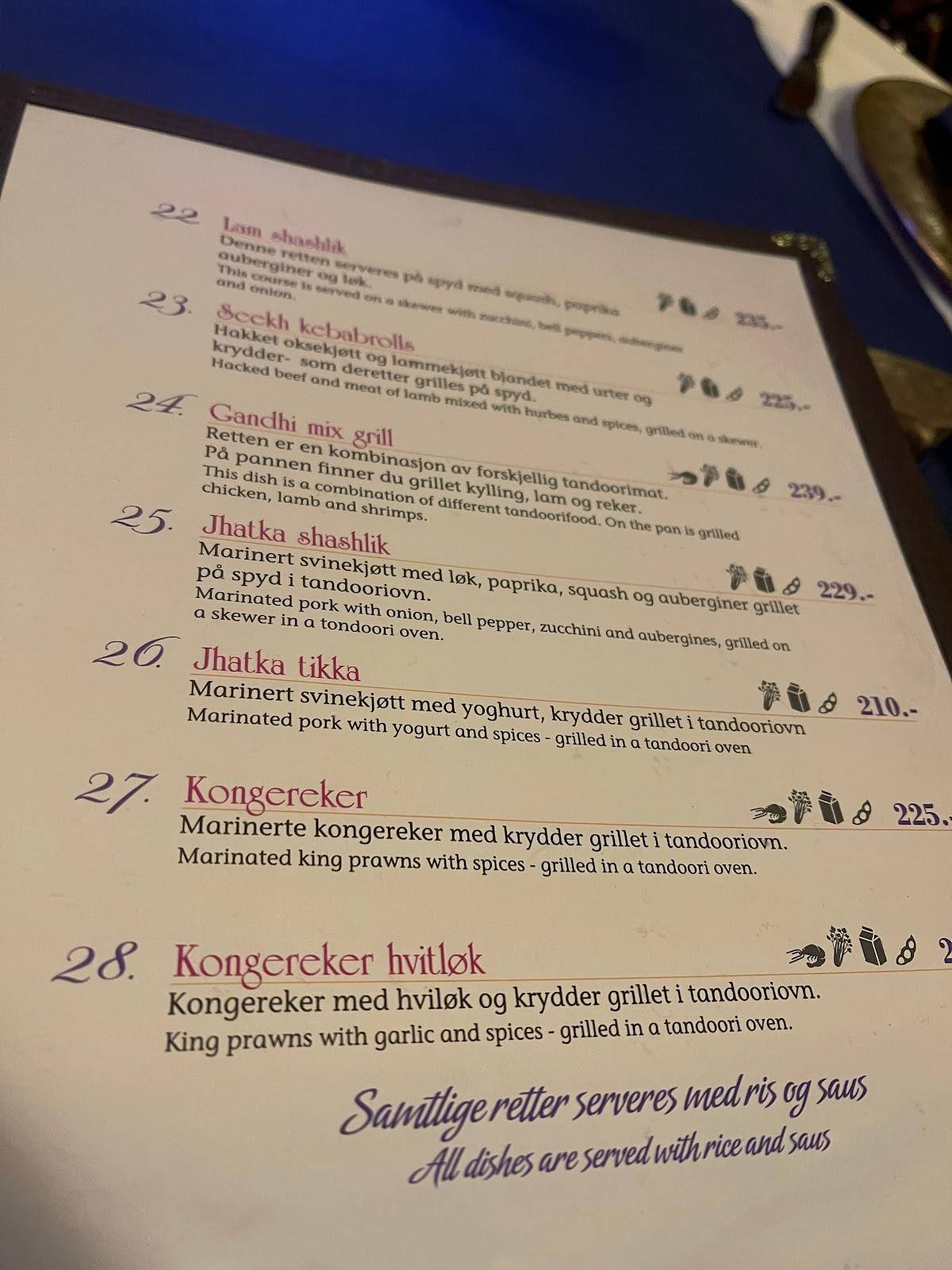 Menu at Great Gandhi restaurant, Bodø, Dronningens gate 25