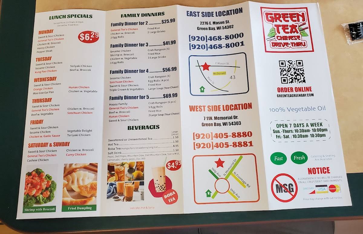 Menu at Green Tea Chinese Drive Thru restaurant, Green Bay, 711 N ...