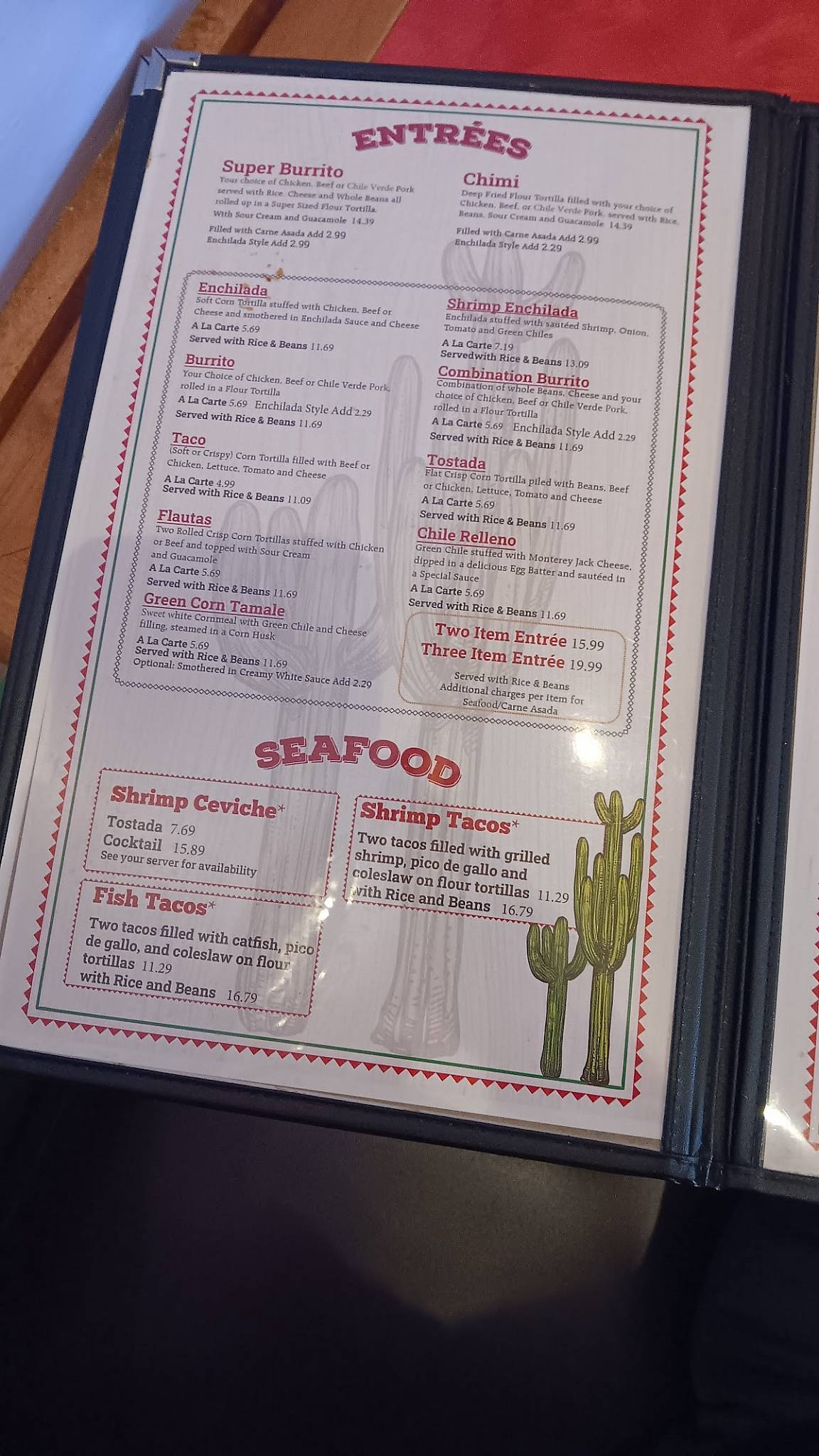 Menu at Manuel's Mexican Restaurant, Green Valley