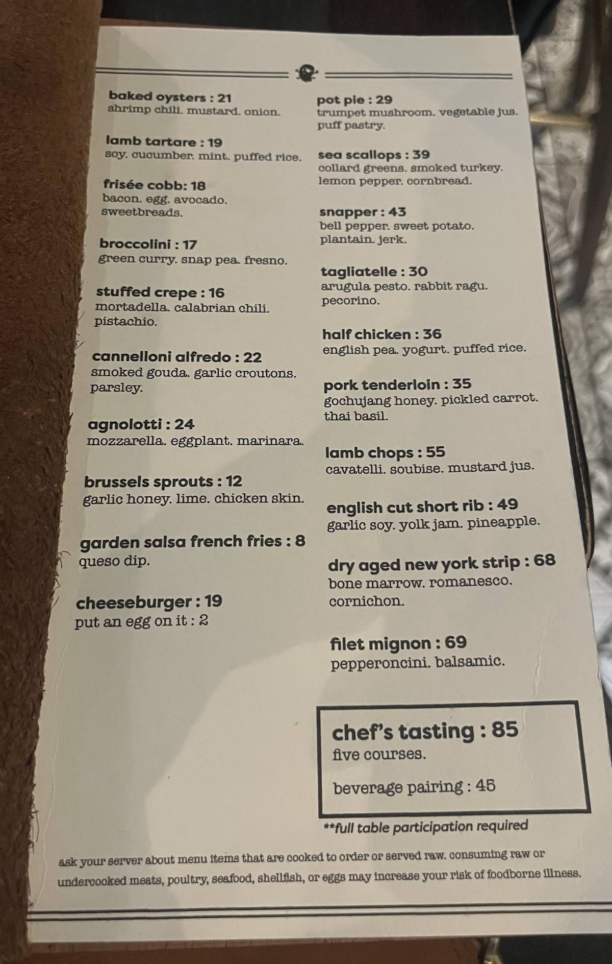 Menu at Grey Ghost Detroit pub & bar, Detroit