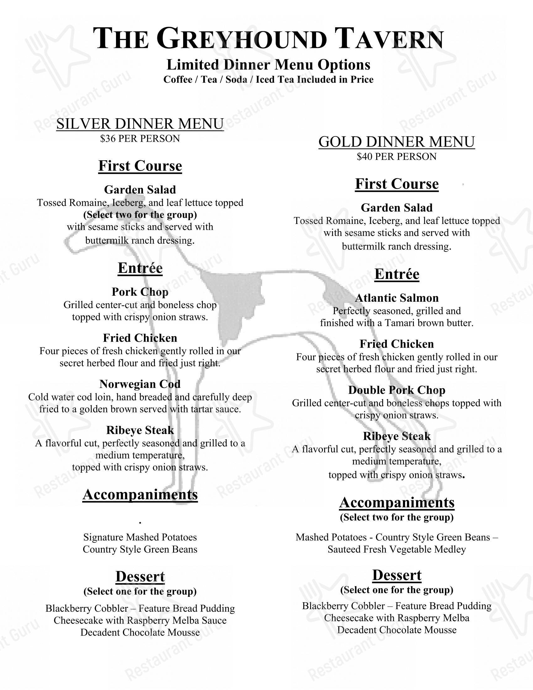 Menu at Greyhound Tavern restaurant, Fort Mitchell