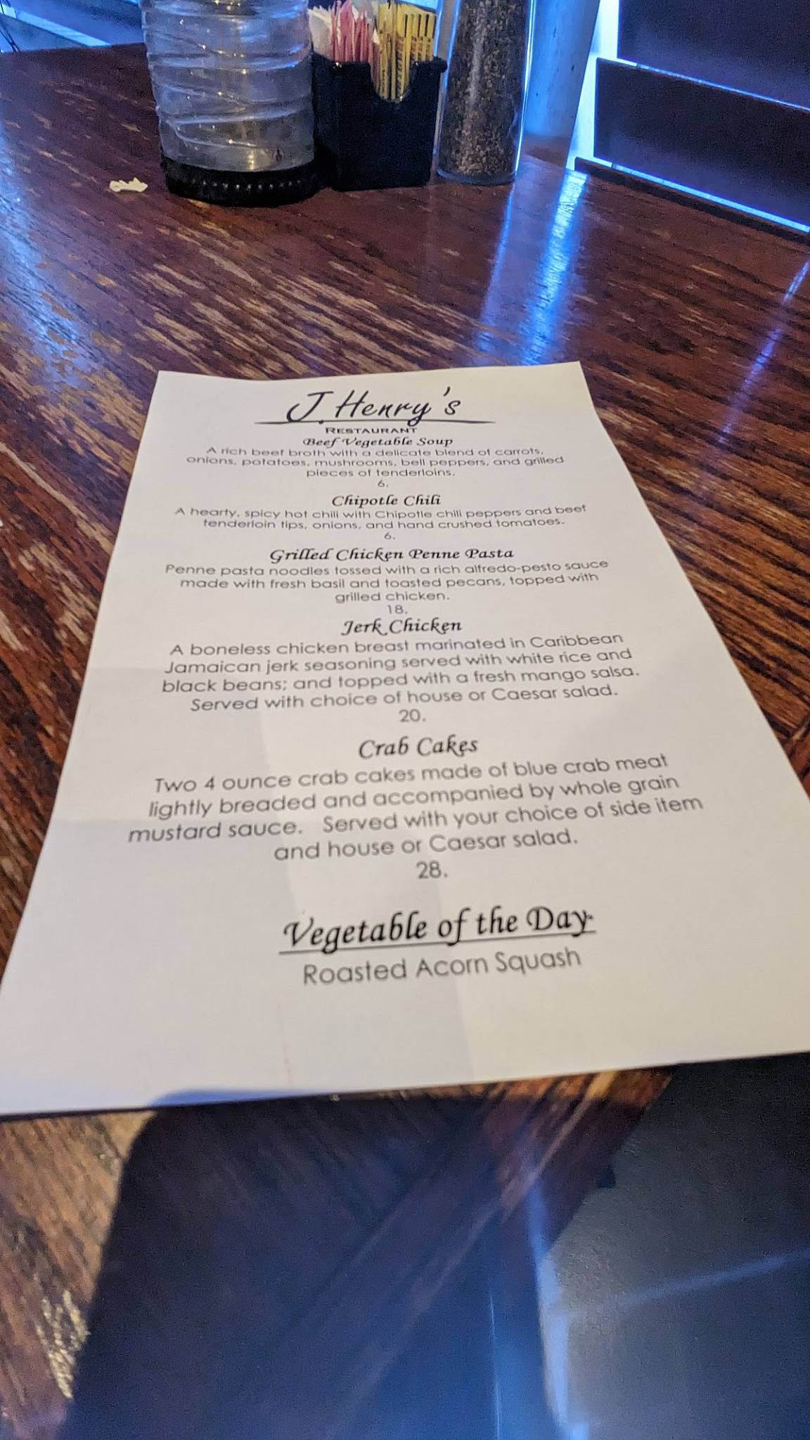Menu at J. Henry's Restaurant, Griffin