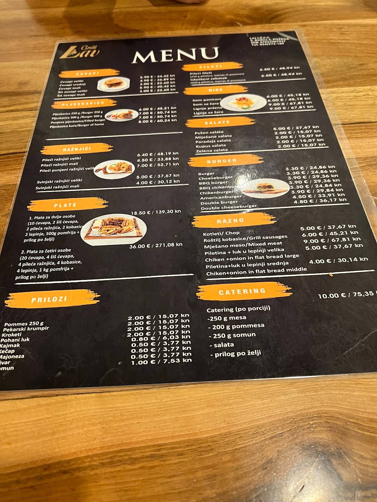 Menu at Grill "Lav" restaurant, Požega