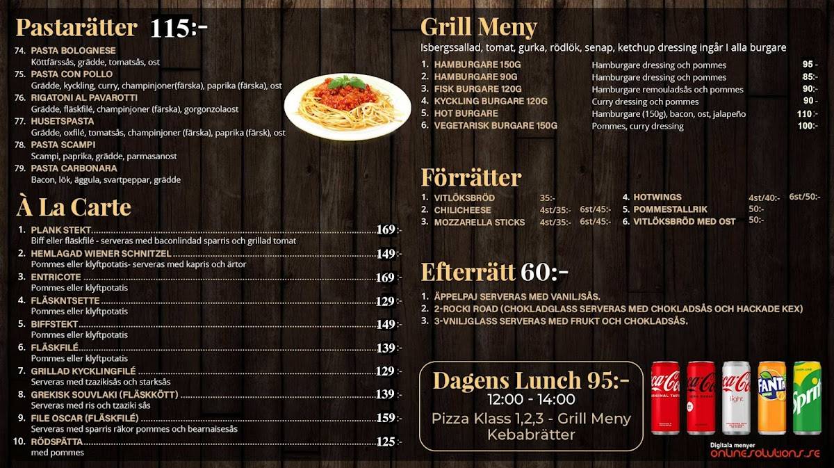 Menu at Grillby Krogen restaurant, Sweden
