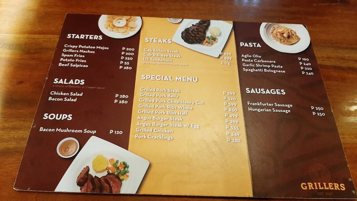 Menu at Grillers restaurant, Cebu City