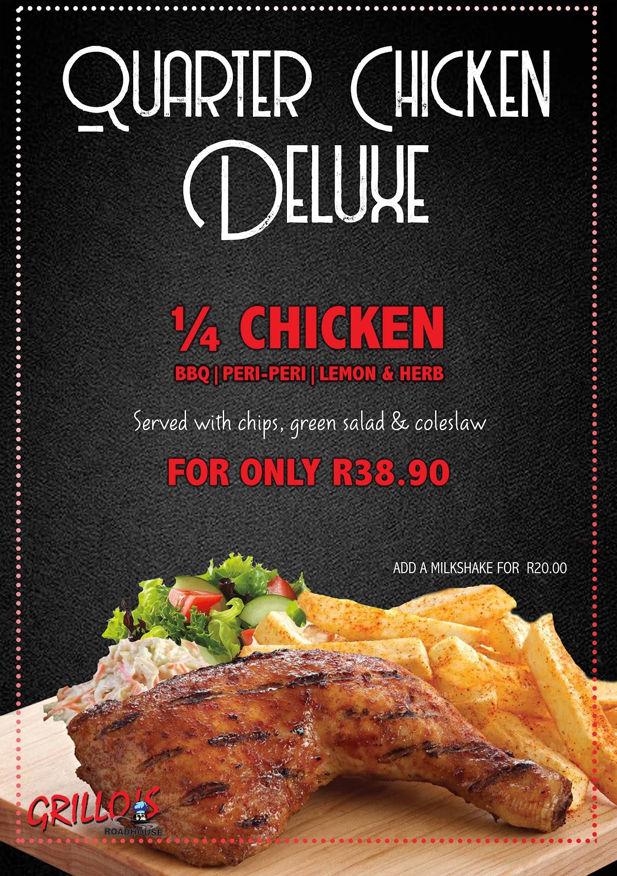 Menu at Grillo's Roadhouse restaurant, Boksburg