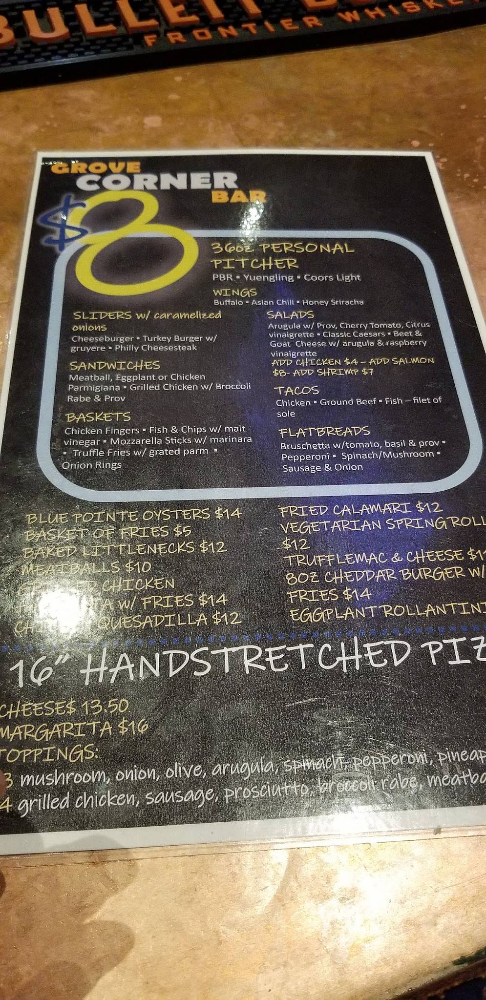 Carta de Grove Corner Bar, Jersey City