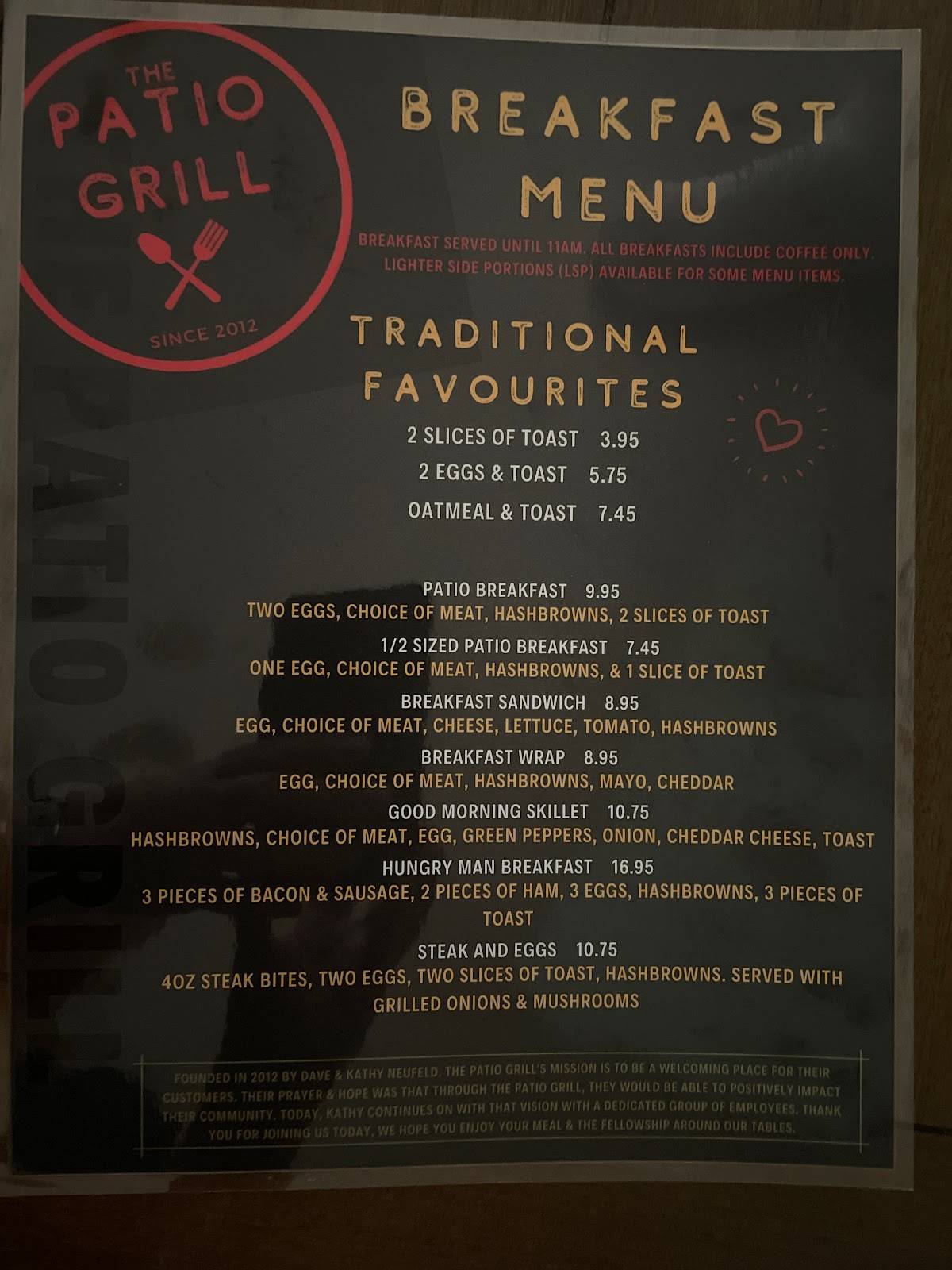 Menu at The Patio Grill restaurant, Grunthal
