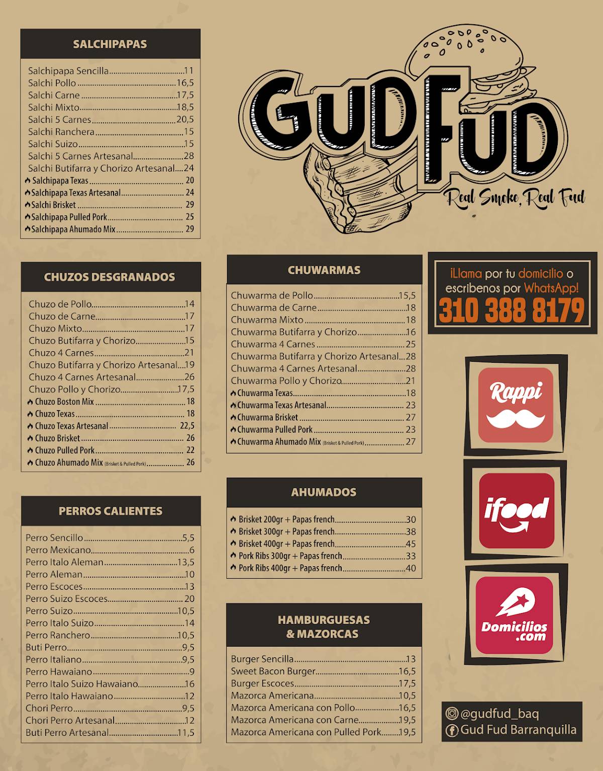 Carta del restaurante Gud Fud, Barranquilla