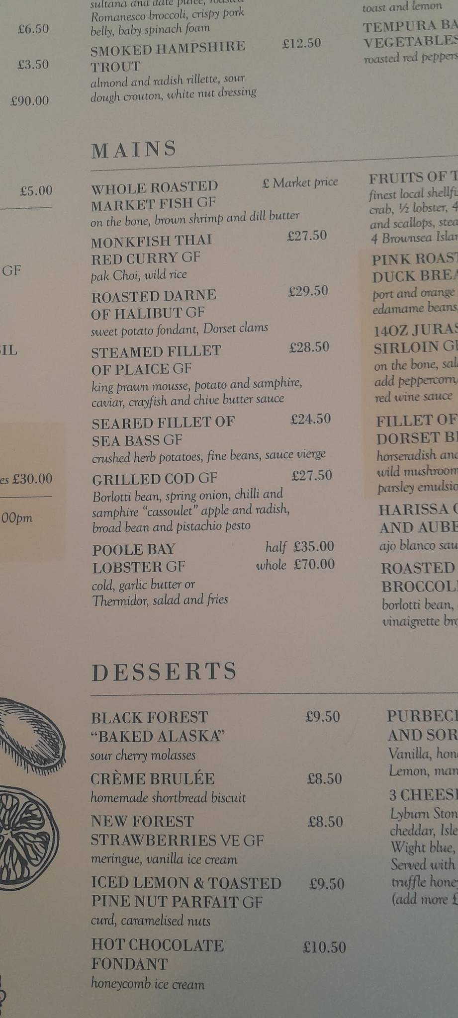 Menu at Guildhall Tavern restaurant, Poole
