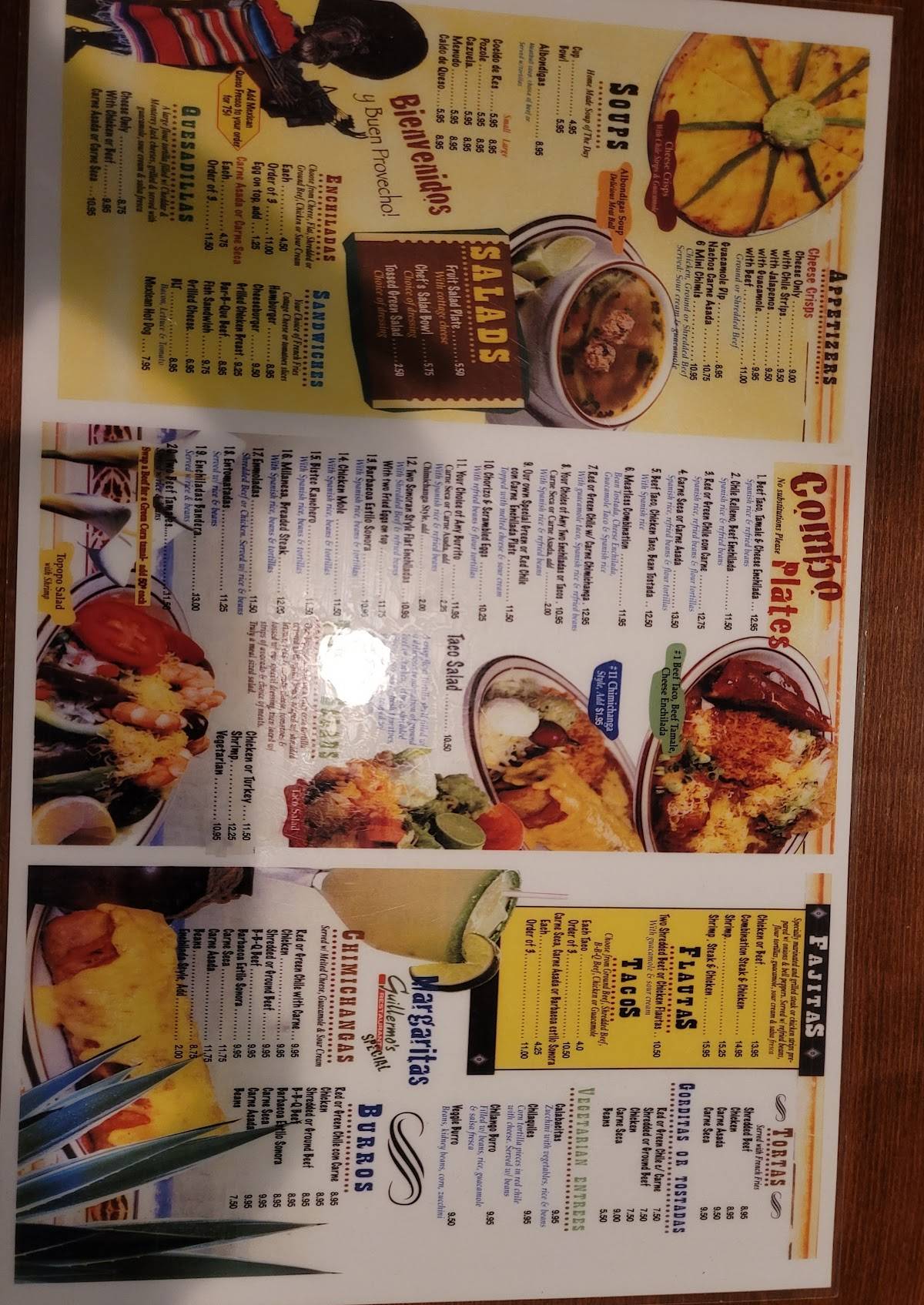 Menu at Guillermo's Double L restaurant, Tucson