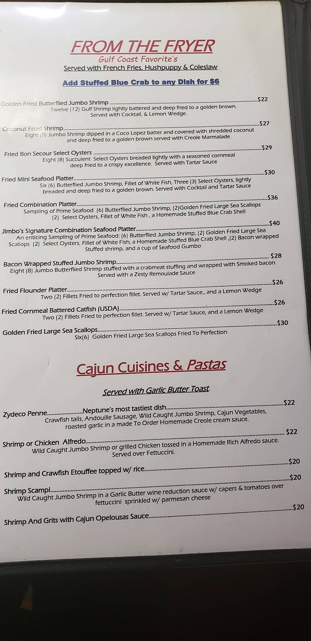 Menu at King Neptune's Seafood Restaurant, Gulf Shores