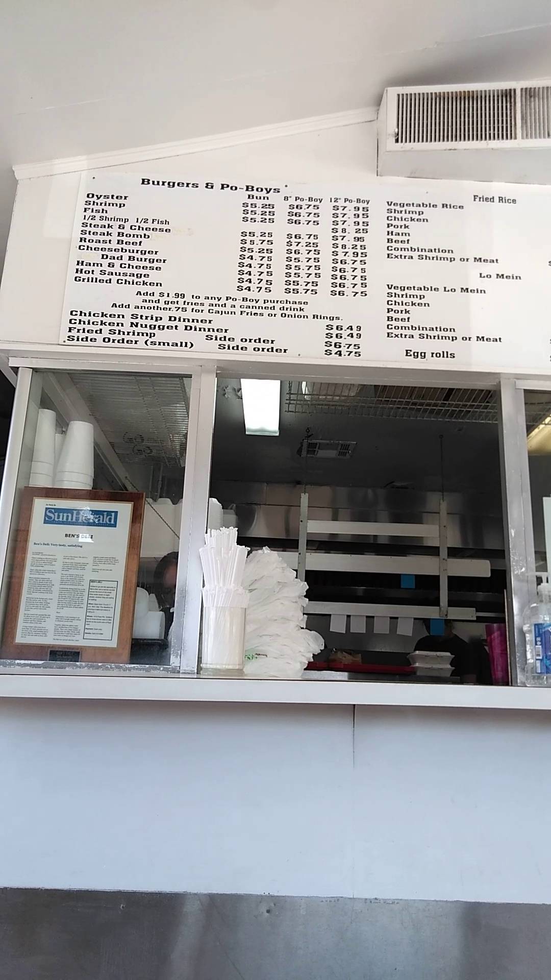 Menu at Ben's Deli restaurant, Gulfport
