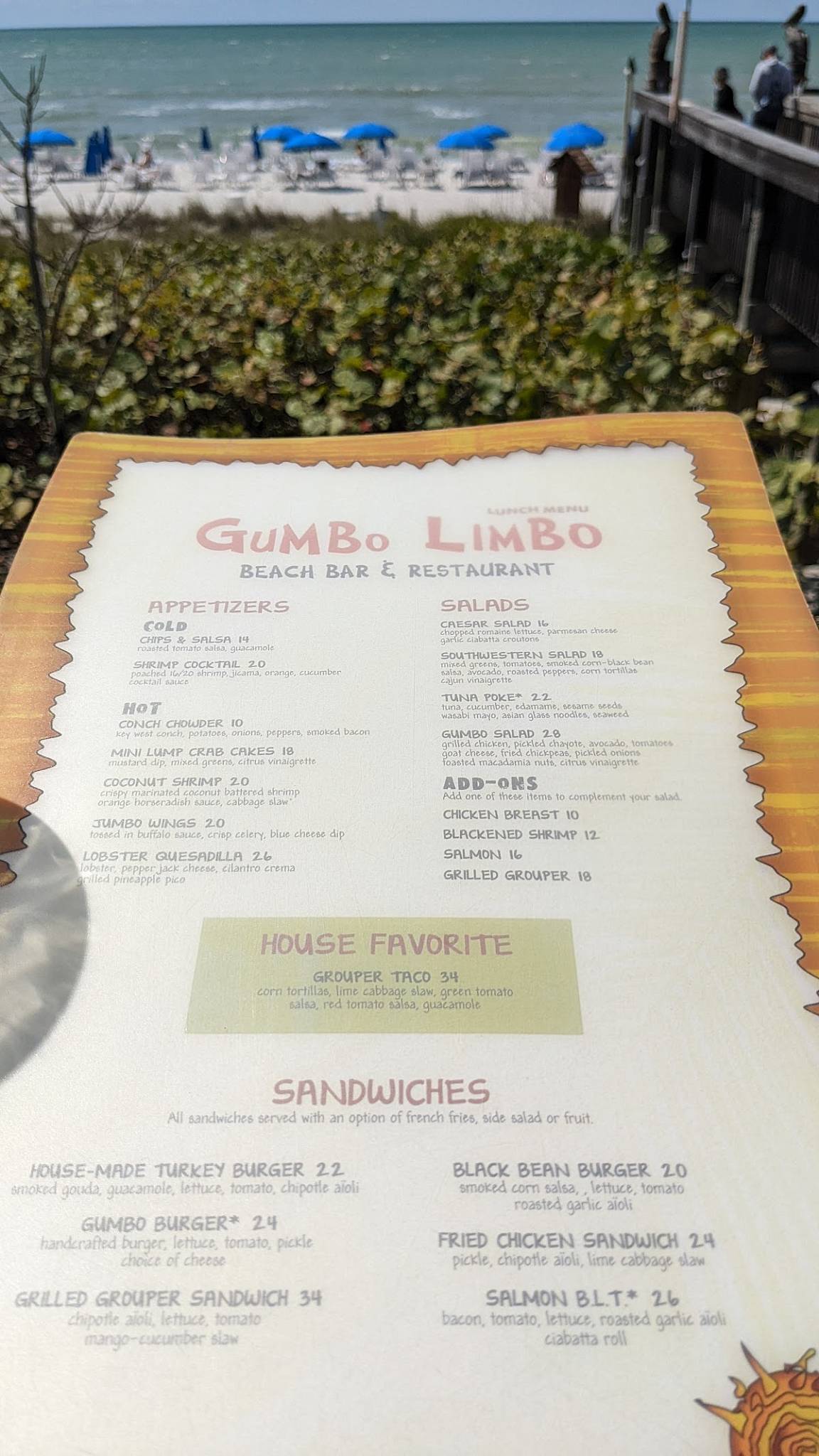 Menu at Gumbo Limbo pub & bar, Naples, 280 Vanderbilt Beach Rd