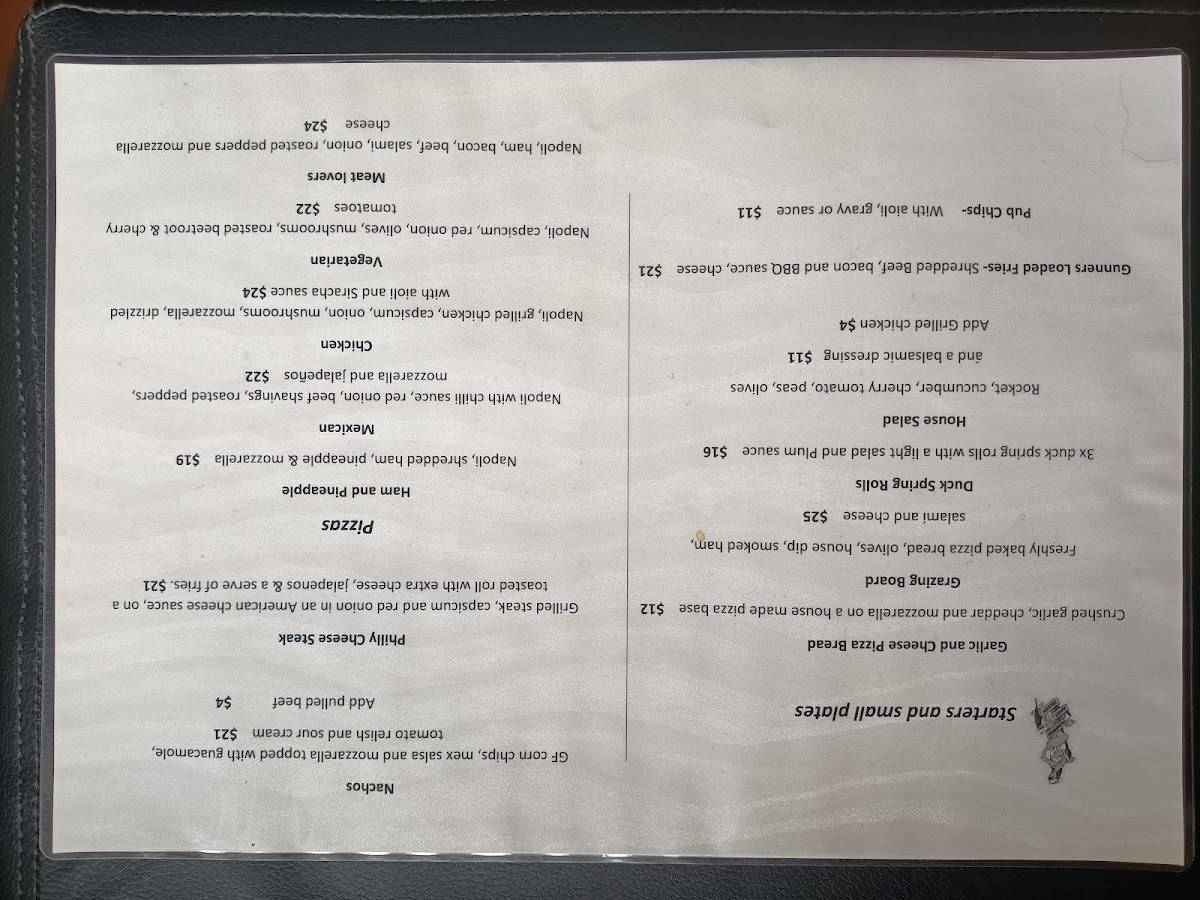 Menu at Gunners Arms Tavern pub & bar, Launceston