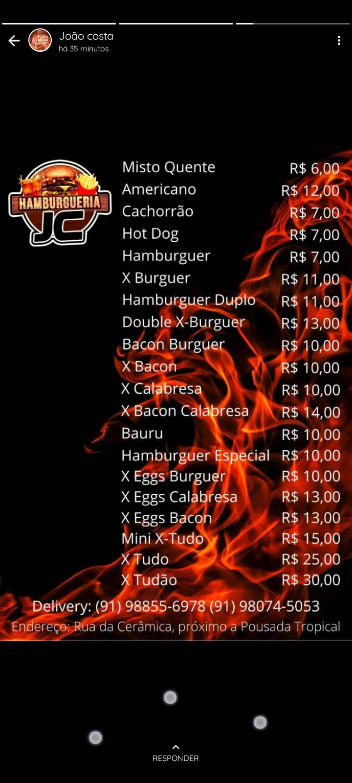 Menu em HAMBÚRGUERIA JC pub & Bar, Marituba