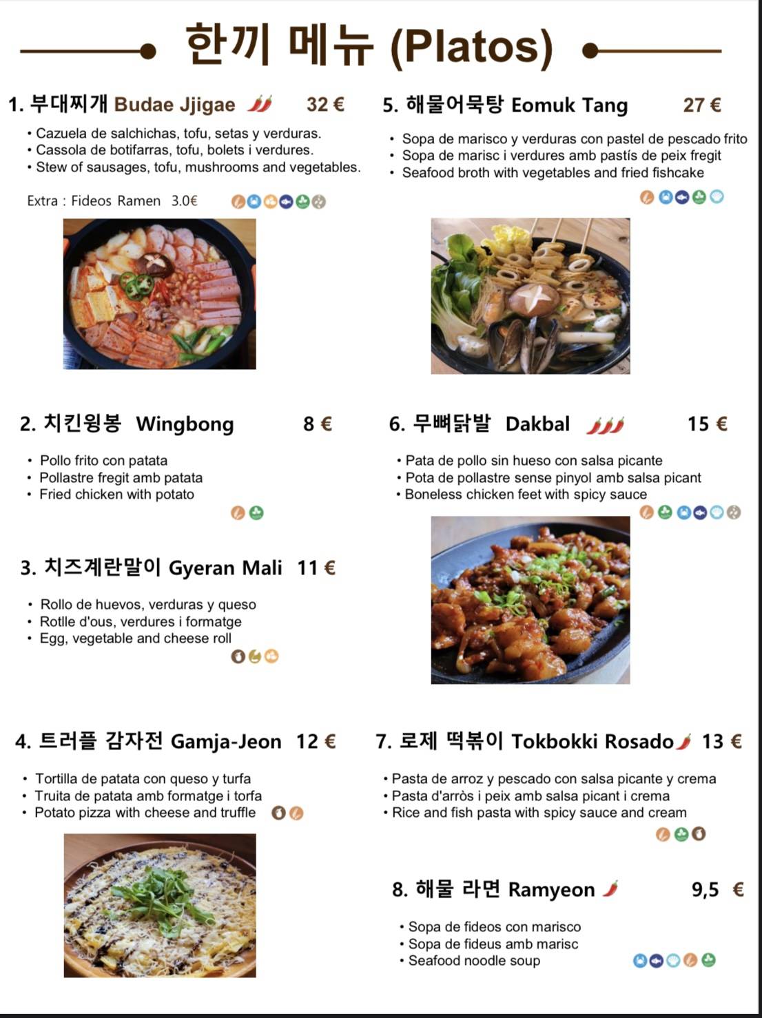 Menu at HANKI restaurant, Barcelona