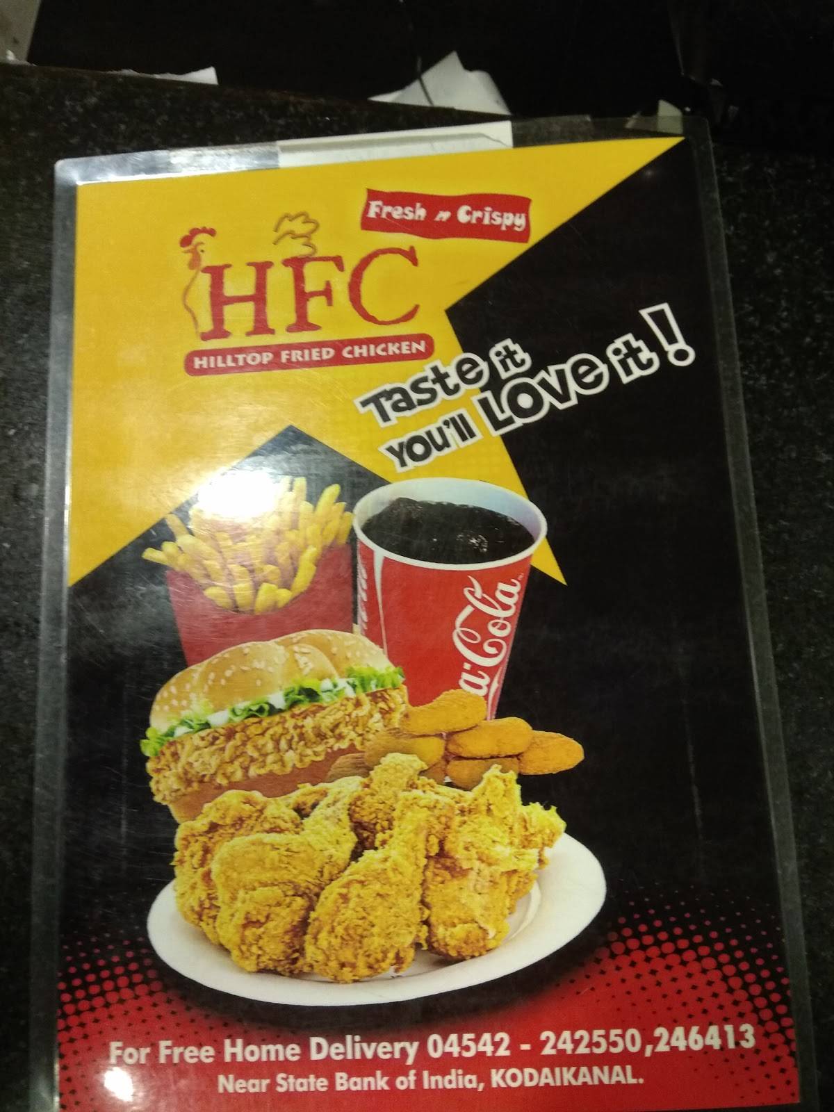 Menu at HFC (Hilltop Fried Chicken), Kodaikanal, 6FPV+99R